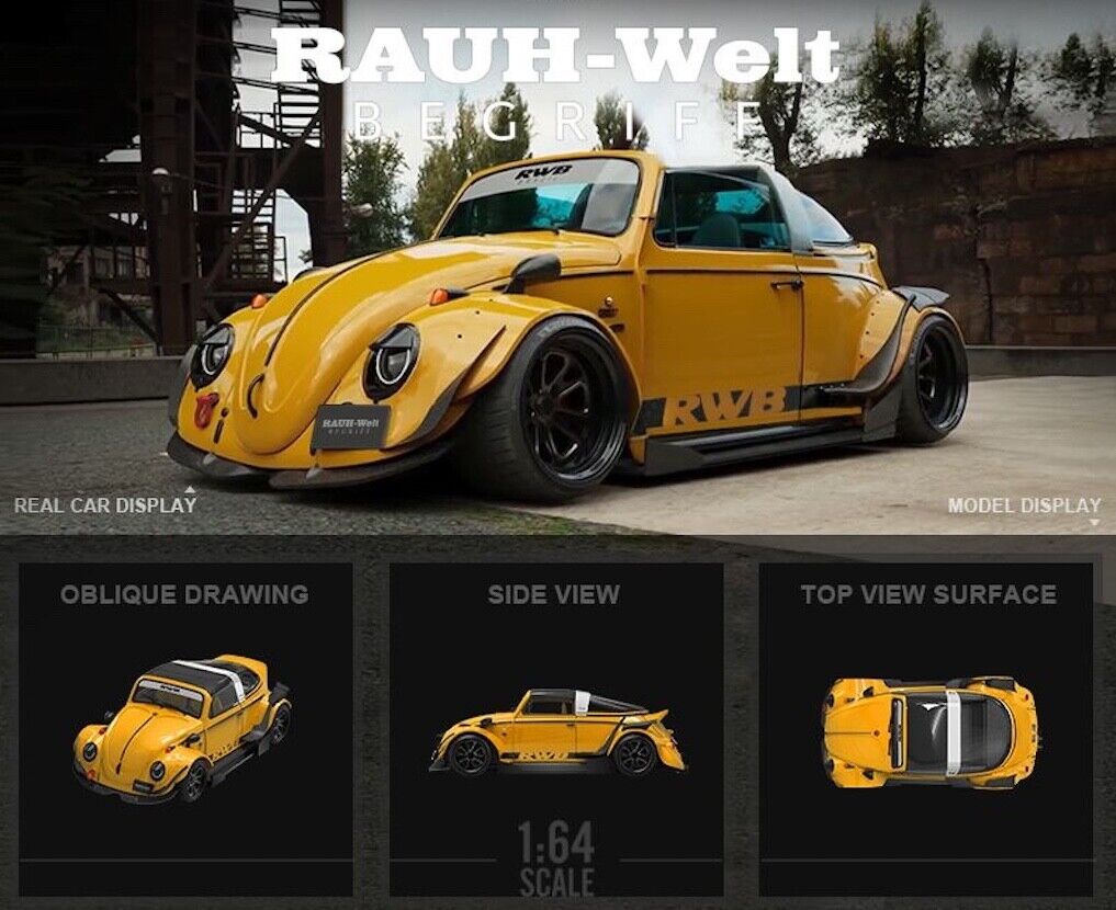 TM 1:64 Yellow RWB Beetle Widebody Sports Figure Model Diecast Metal C – mycrazybuy store