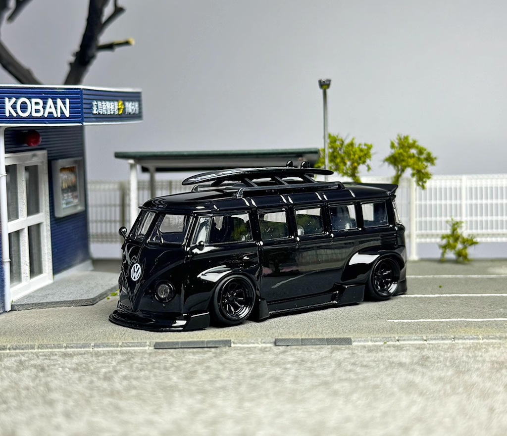 LF 1:64 Black VW T1 Van Camper RWB Kombi Sports Model Diecast Metal Ca ...