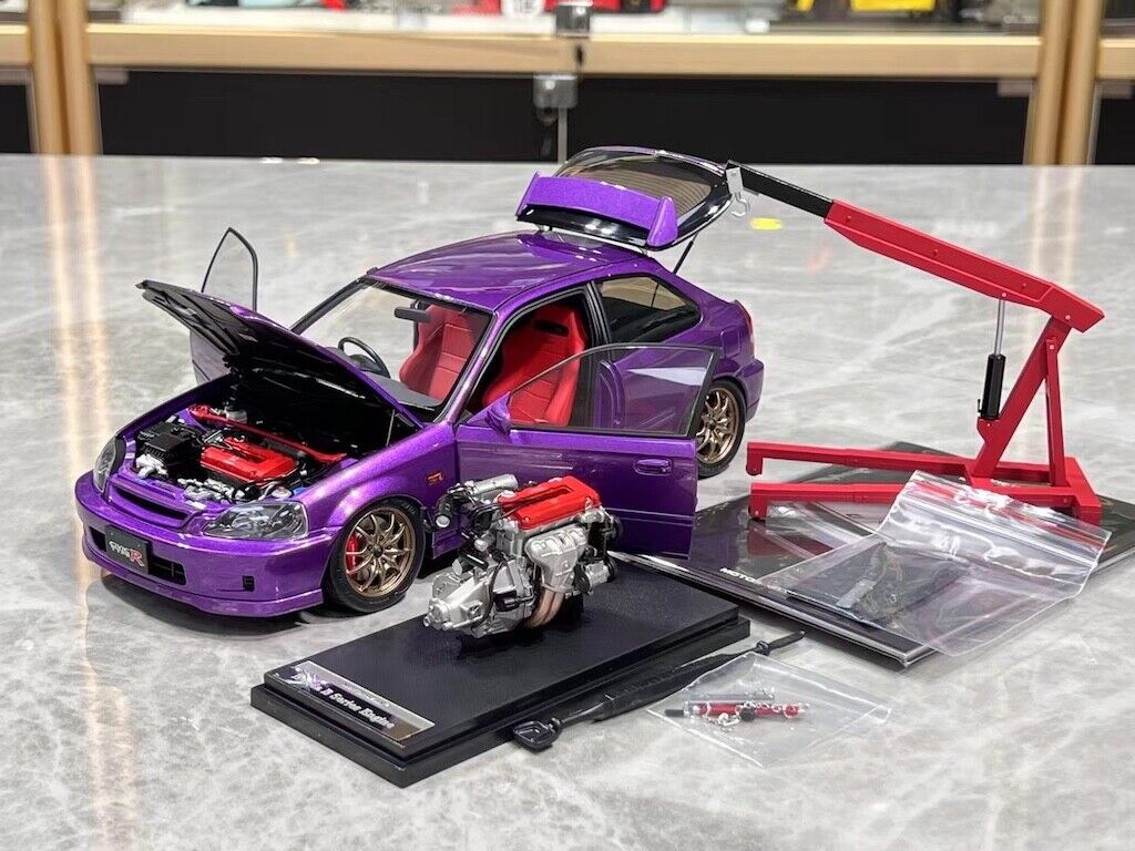 MH 1:18 Purple Civic Type R EK9 B16B Vtec Engine Model Diecast Metal C ...