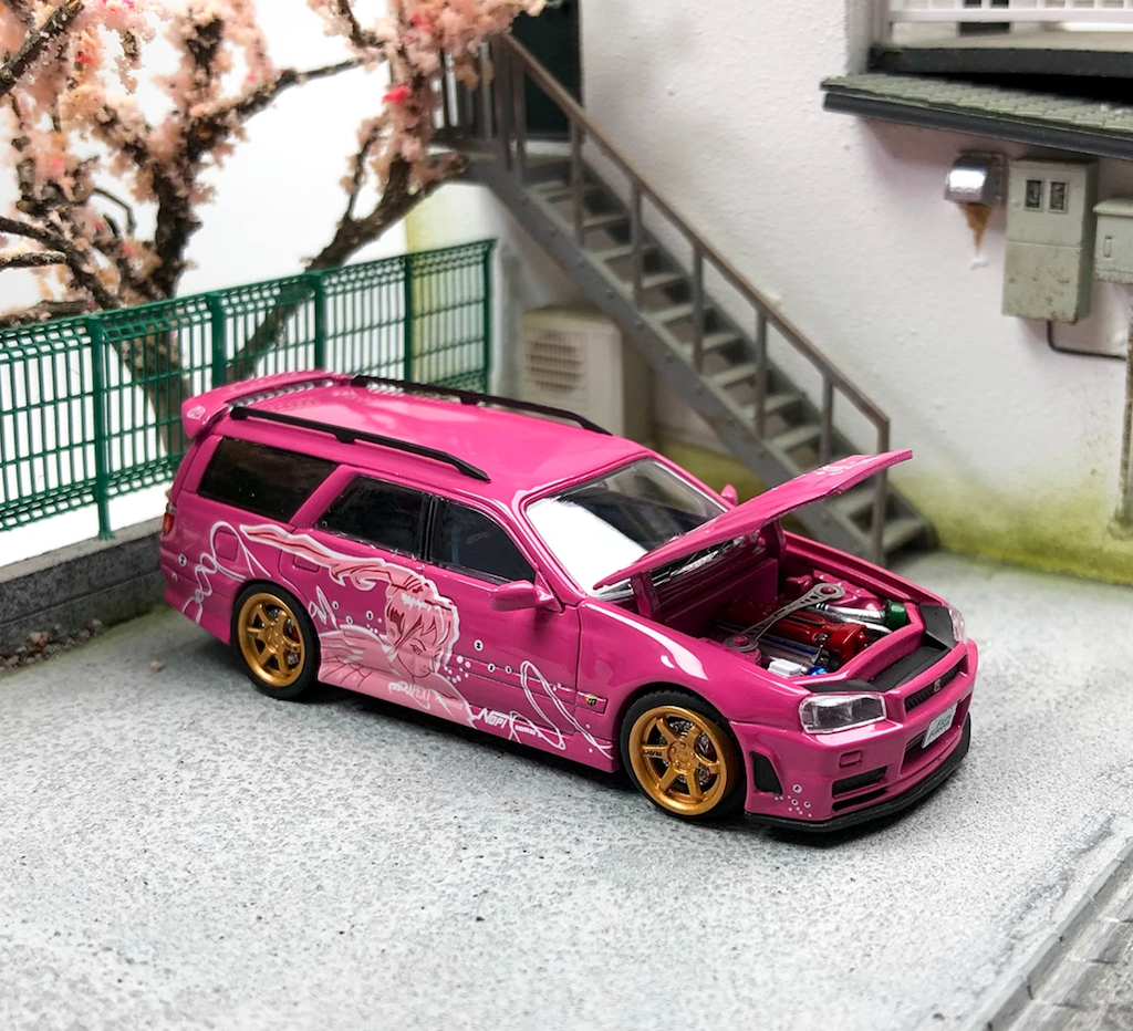 Zoom 1:64 Pink GTR R34 Stagea WC34 260RS Wagon Model Diecast Metal Car ...