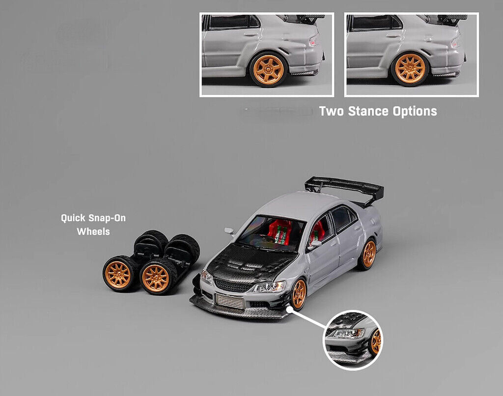 CM 1:64 JDM Gray EVO Lancer 9 IX Widebody Sports Model Diecast Metal C ...