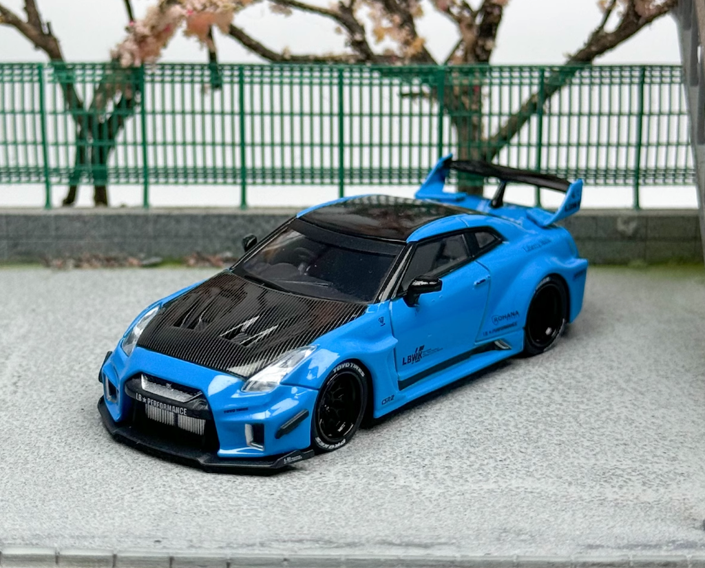 CM 1:64 JDM Blue Carbon Hood LBWK GTR R35 Sports Model Diecast Metal C ...