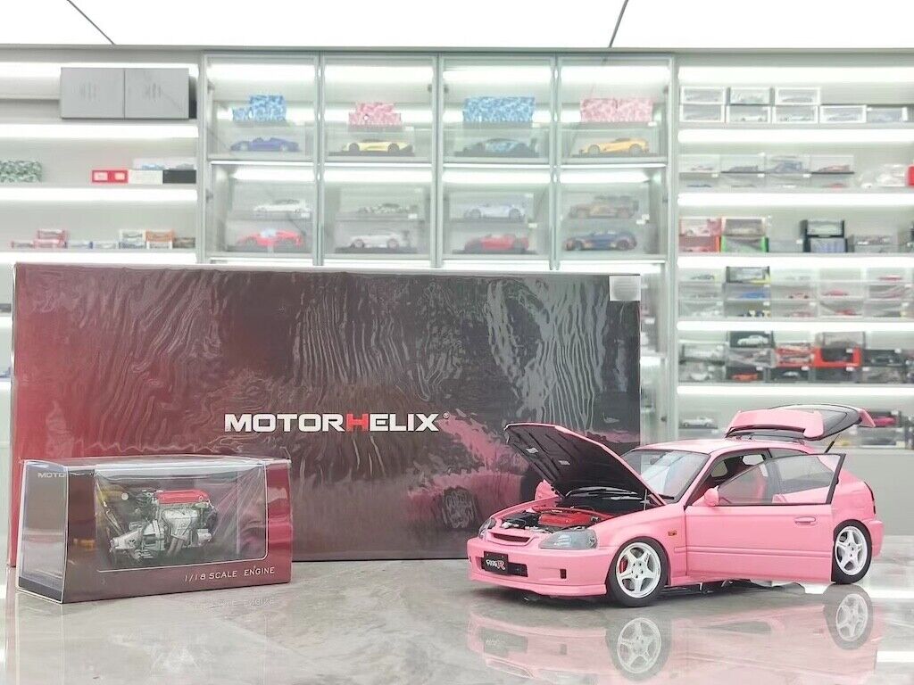 MH 1:18 Pink Civic Type R EK9 B16B Vtec Engine Model Diecast Metal Car ...