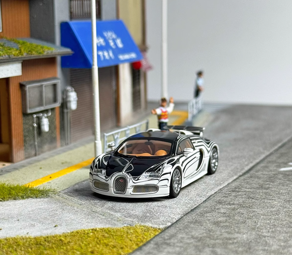 LJM 1:64 Black White Chiron Veyron Racing Sports Model Diecast Resin C ...