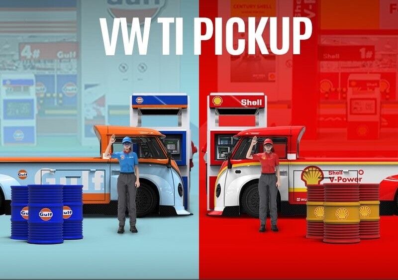 TM 1:64 VW T1 Pickup Truck Sports Figure Gulf Gas Model Diecast Metal ...