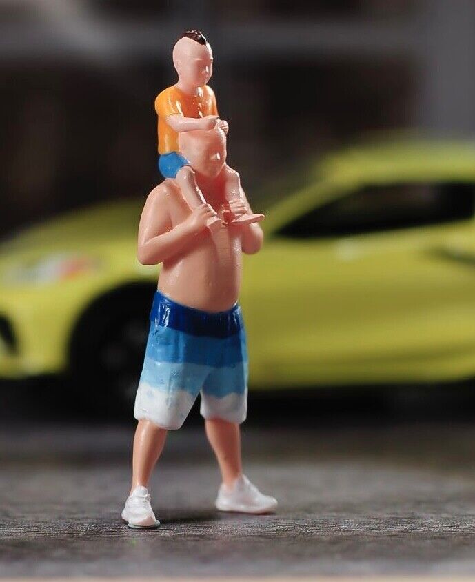 1:64 Painted Figure Model Miniature Resin Diorama Sand Father and Son ...