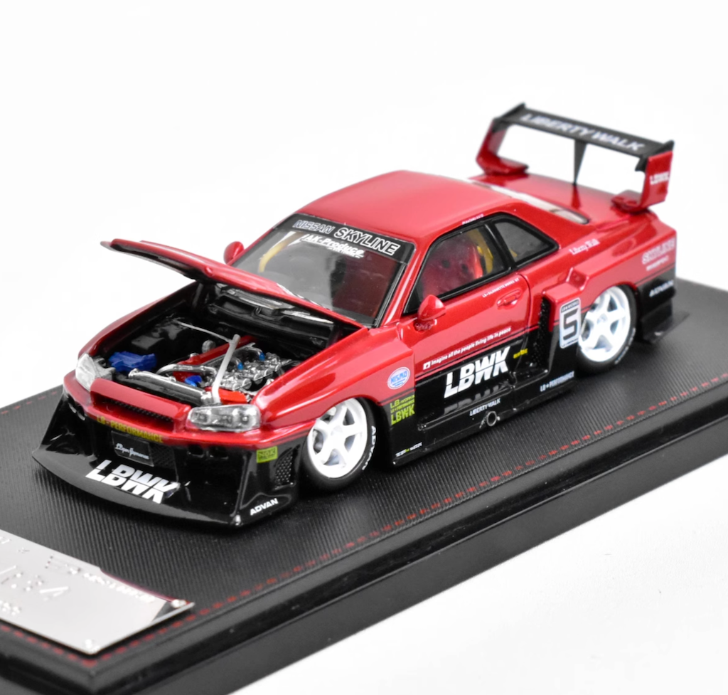 SW 1:64 Red JDM GTR ER34 LBWK #5 Racing Sports Model Diecast Metal Car ...