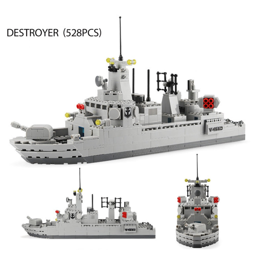 528PCS Military WW2 Destroyer Battleship Model Toy Building Block Bri ...