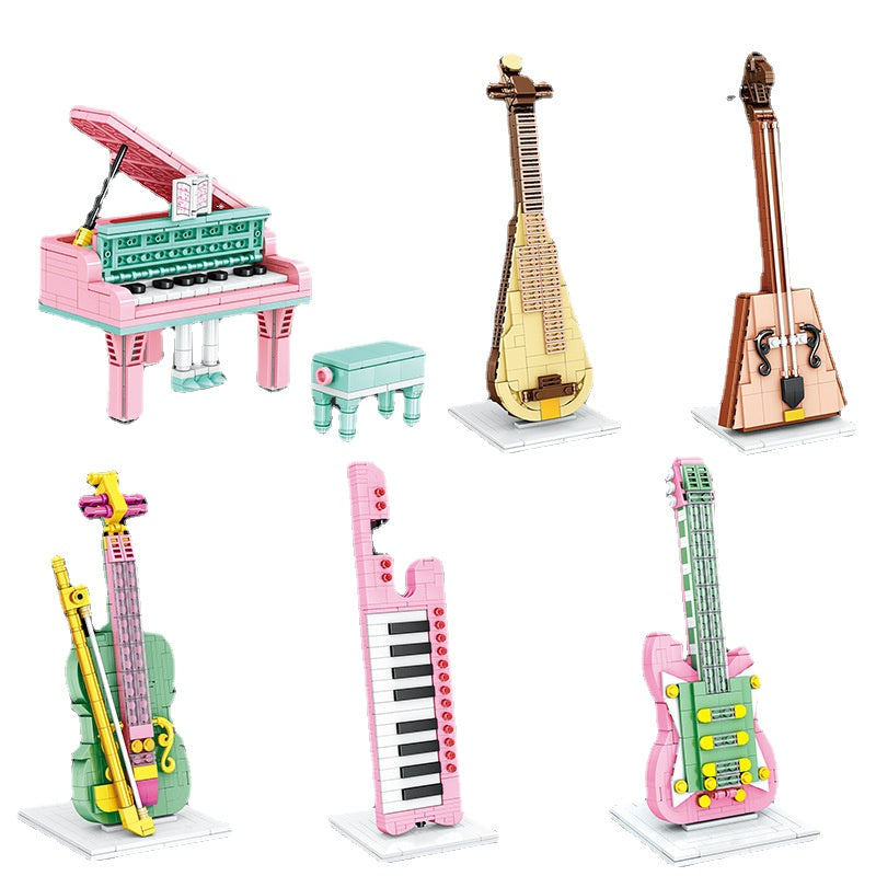 MOC Mini Musical Instrument Guitar Piano Violins Keyboard Lute Model ...