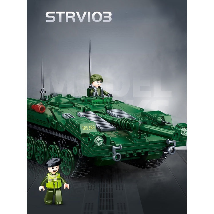 692PCS MOC WW2 STRV-103 Main Tank Figure Model Toy Building Block Bri ...