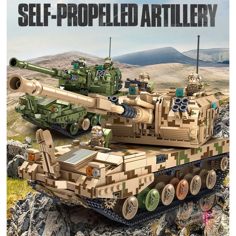 1648PCS MOC Military Large 155 Self-Propelled Artillery Tank Figure Mo ...